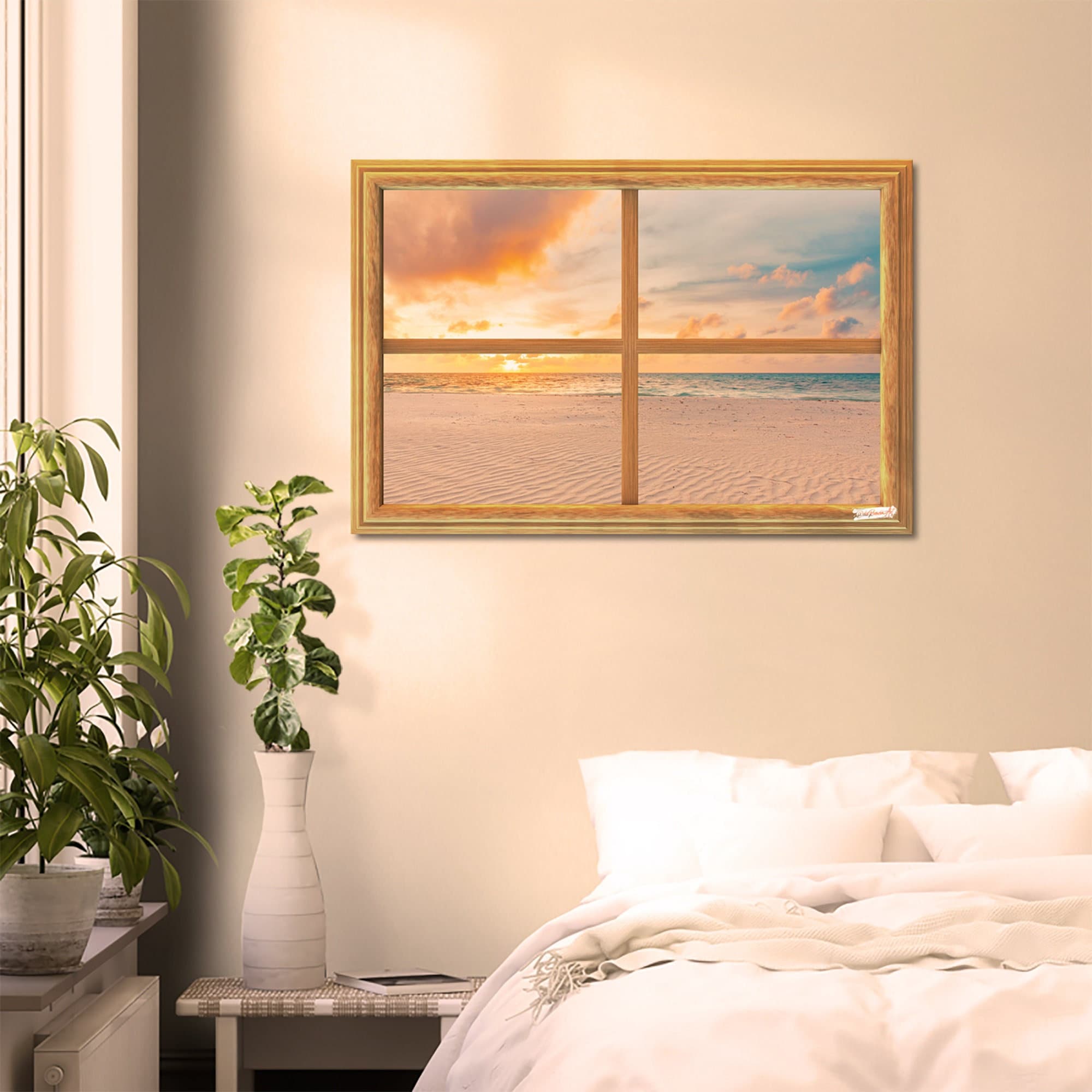 Sunset Over Beach fake Window Wall Art, Beach Window Canvas or Poster ...