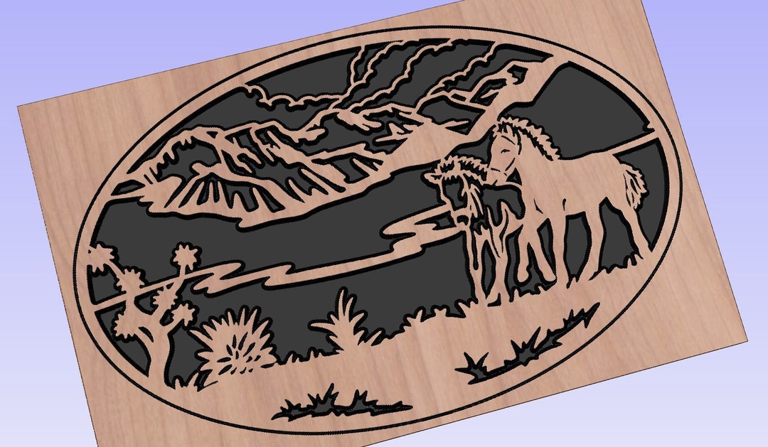 Western Scene, Ponies, Mountains, Horse - Crv3d, Crv, Dxf, Ai, Svg, Eps ...