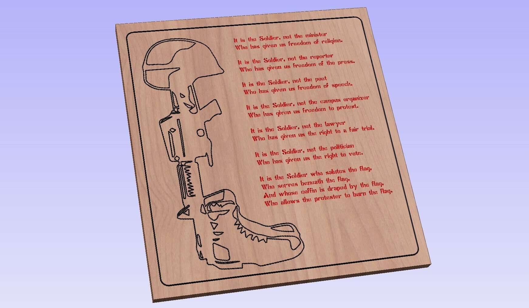 Fallen Soldier Plaque Crv3d, Crv, Dxf, Ai, Svg, Eps, Pdf, Aspire File ...