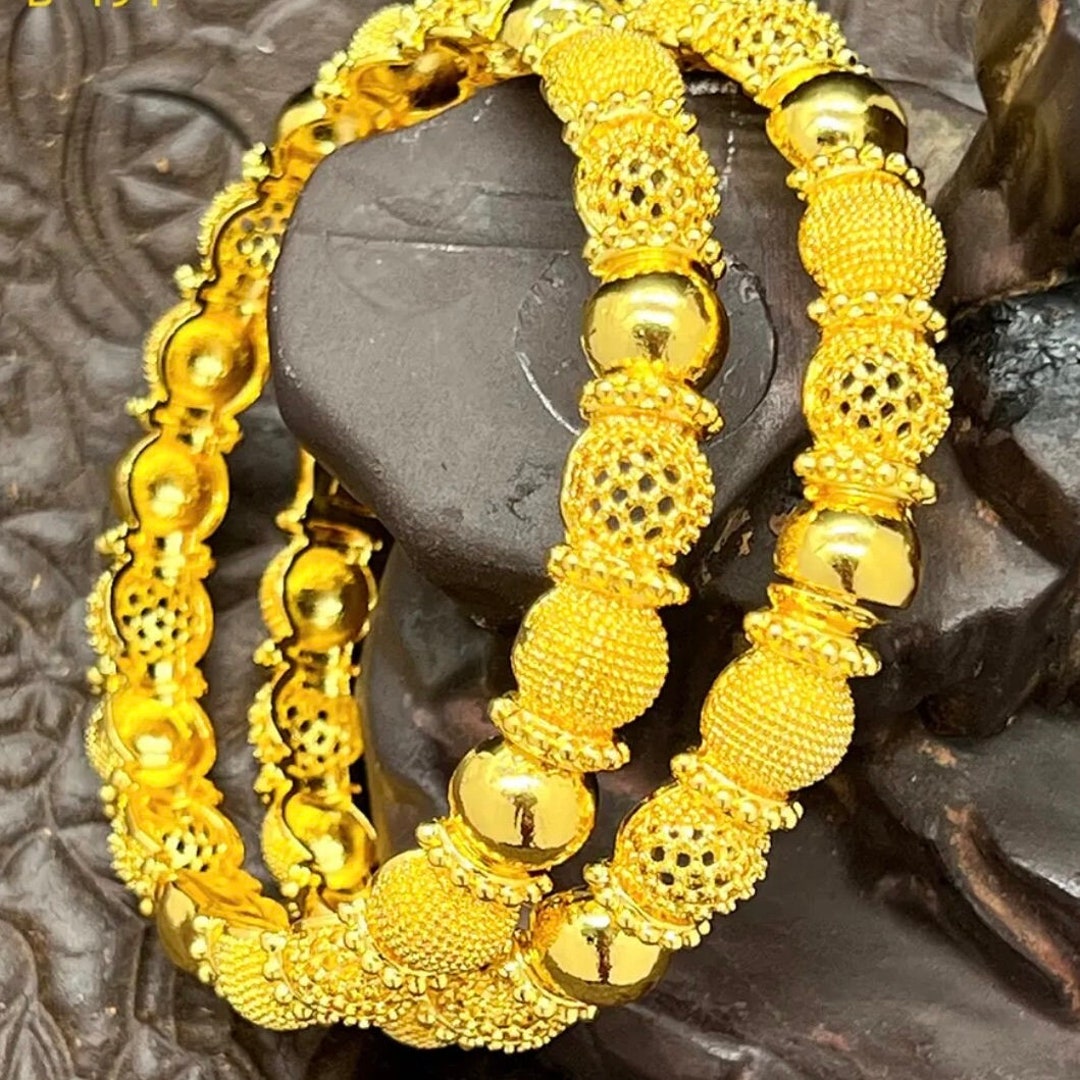 22k Gold Colour Adult Size Bangles, Dubai Gold Colour Wedding Bangles ...