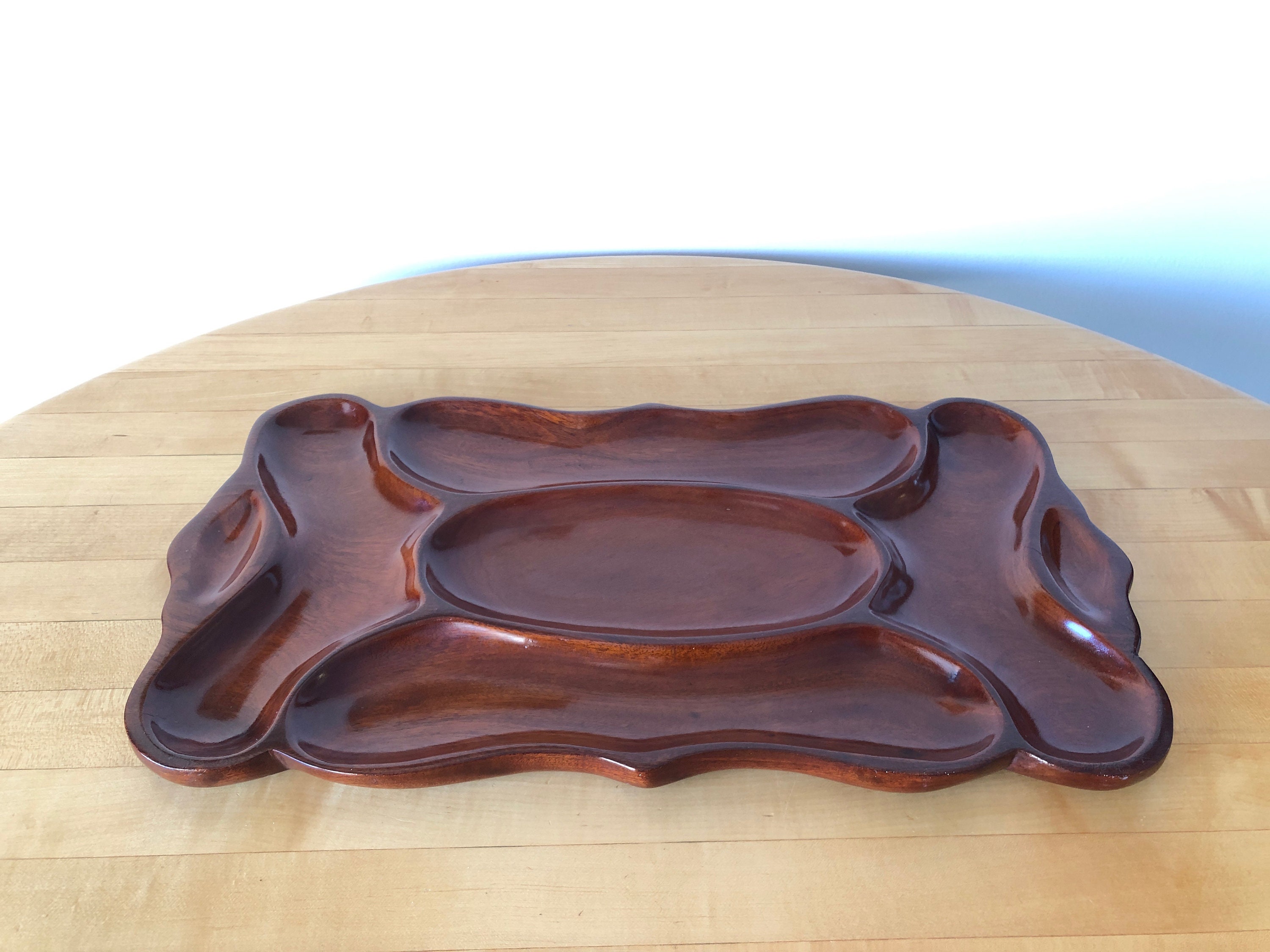 Large Mahogany Wood Divided Serving Tray Wooden Platter Tropicraft Made ...