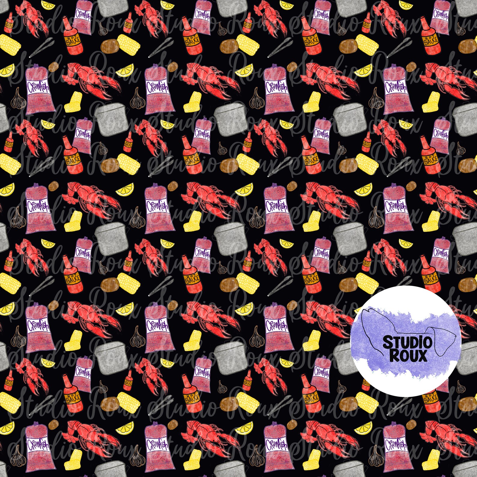 Seamless Crawfish Design Black Background PNG Digital Download ...