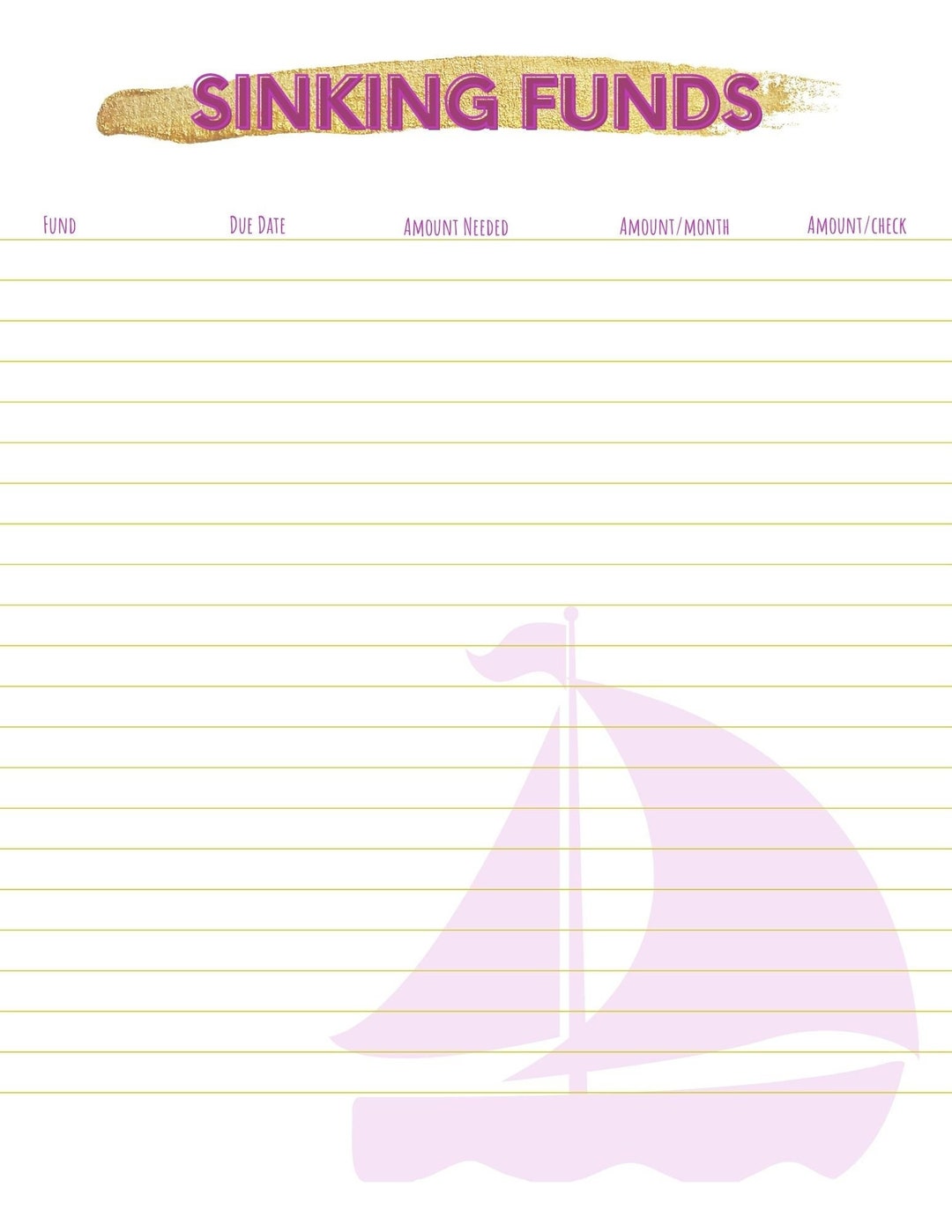 Sinking Funds List - Etsy