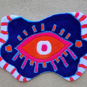 CUSTOM Hand Tufted "evil Eye" Area Rug Various Sizes Colorful Home ...