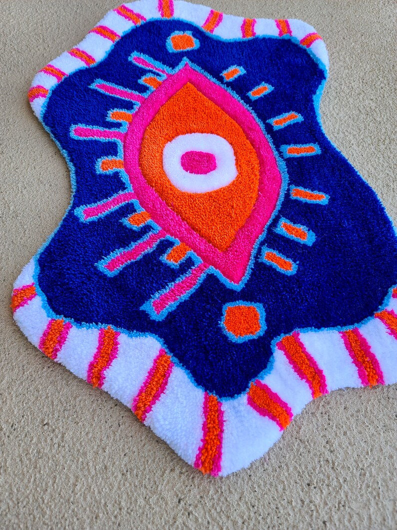 CUSTOM Hand Tufted "evil Eye" Area Rug Various Sizes Colorful Home ...