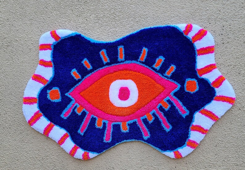 CUSTOM Hand Tufted "evil Eye" Area Rug Various Sizes Colorful Home ...
