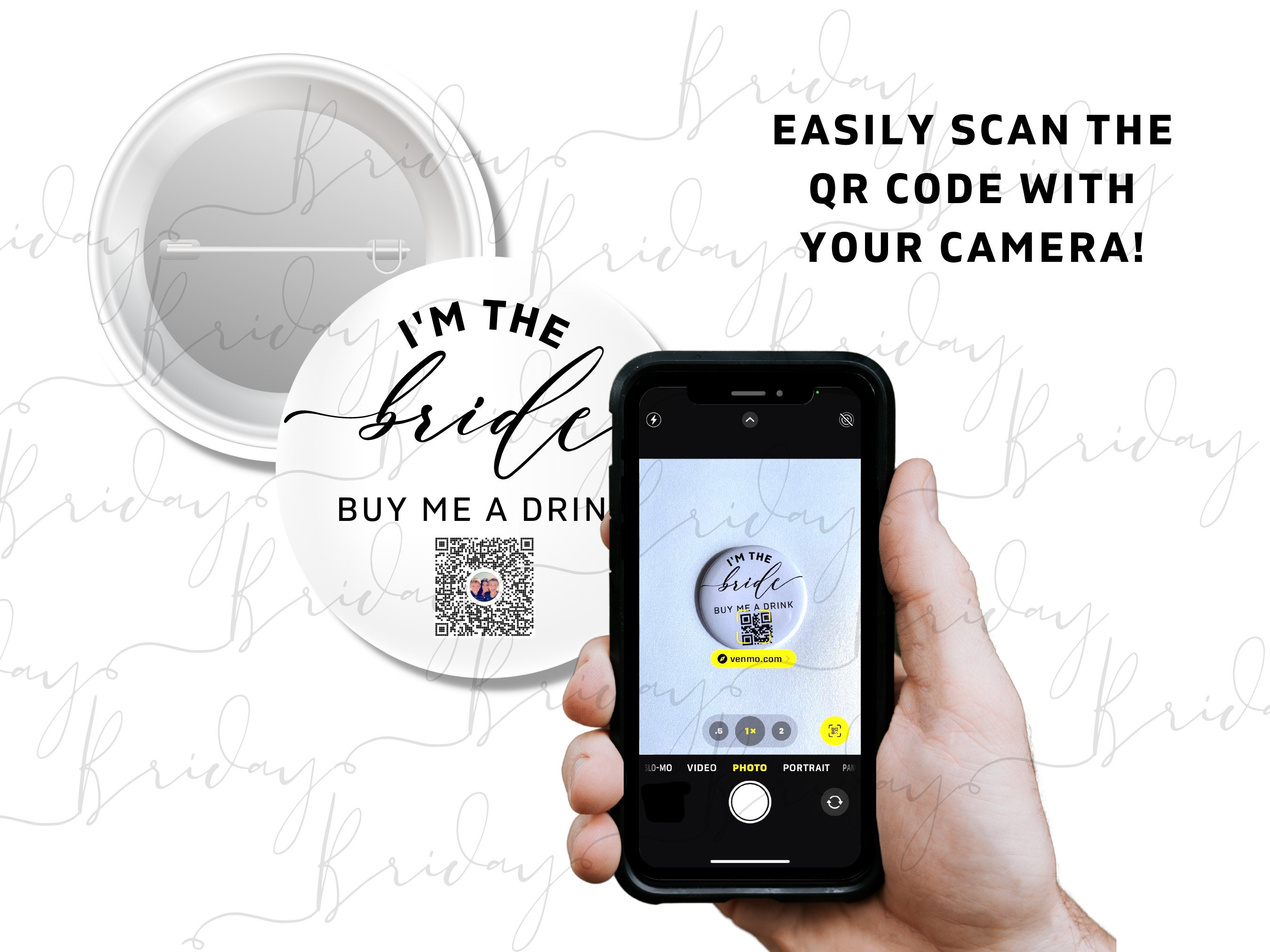 Venmo QR Code Button and Bride Sash Buy the Bride a Drink - Etsy