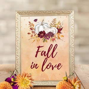 Fall in Love Sign, Printable Bridal Shower Sign, Fall Table Decor Sign ...