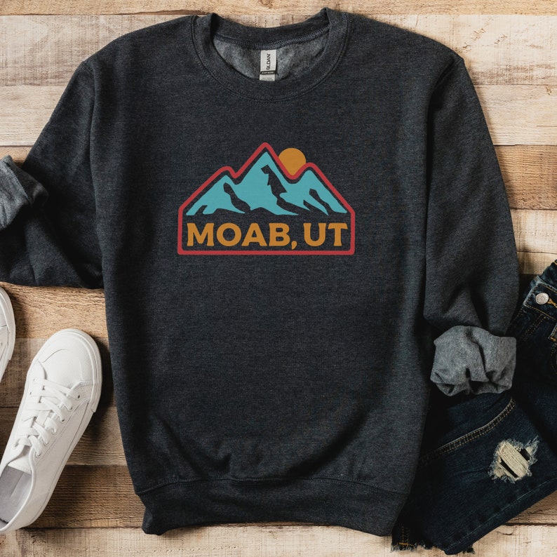 Moab Utah Retro Mountain Crewneck Sweatshirt, Moab Utah, Arches ...