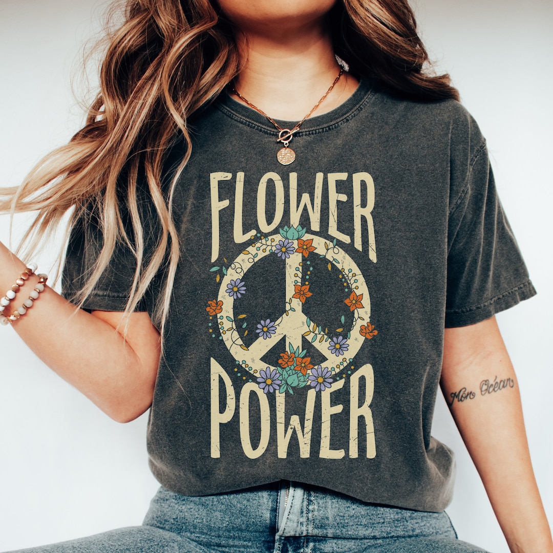 Flower Power Floral Peace Sign Comfort Colors Retro Vintage T-shirt ...