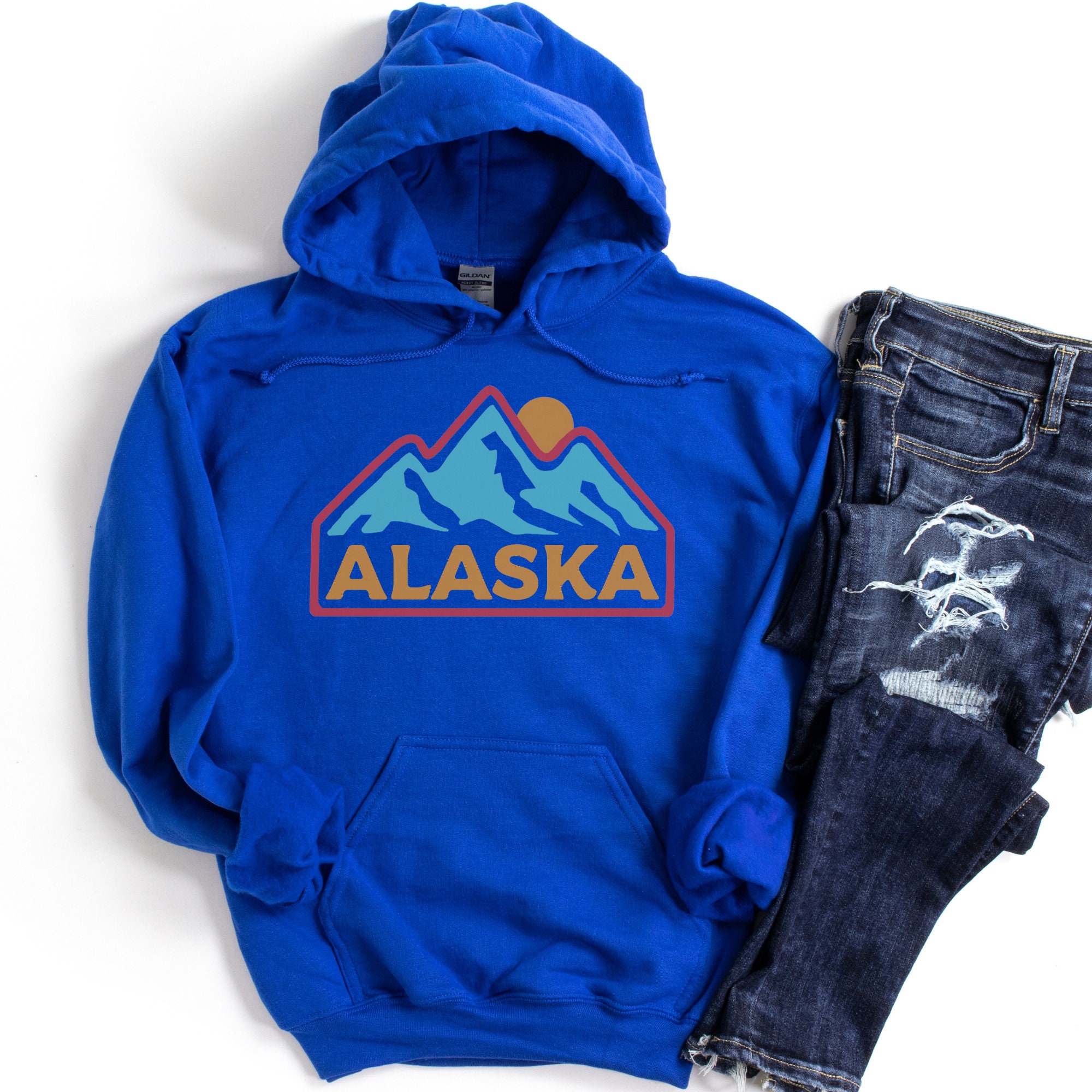 Alaska Retro Mountain Hoodie Sweatshirt, State of Alaska Sweatshirt ...