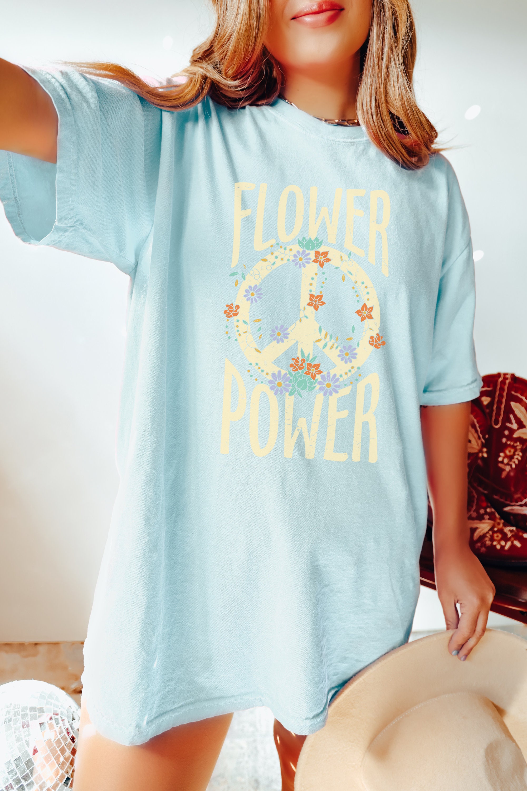 Flower Power Floral Peace Sign Comfort Colors Retro Vintage T-shirt ...