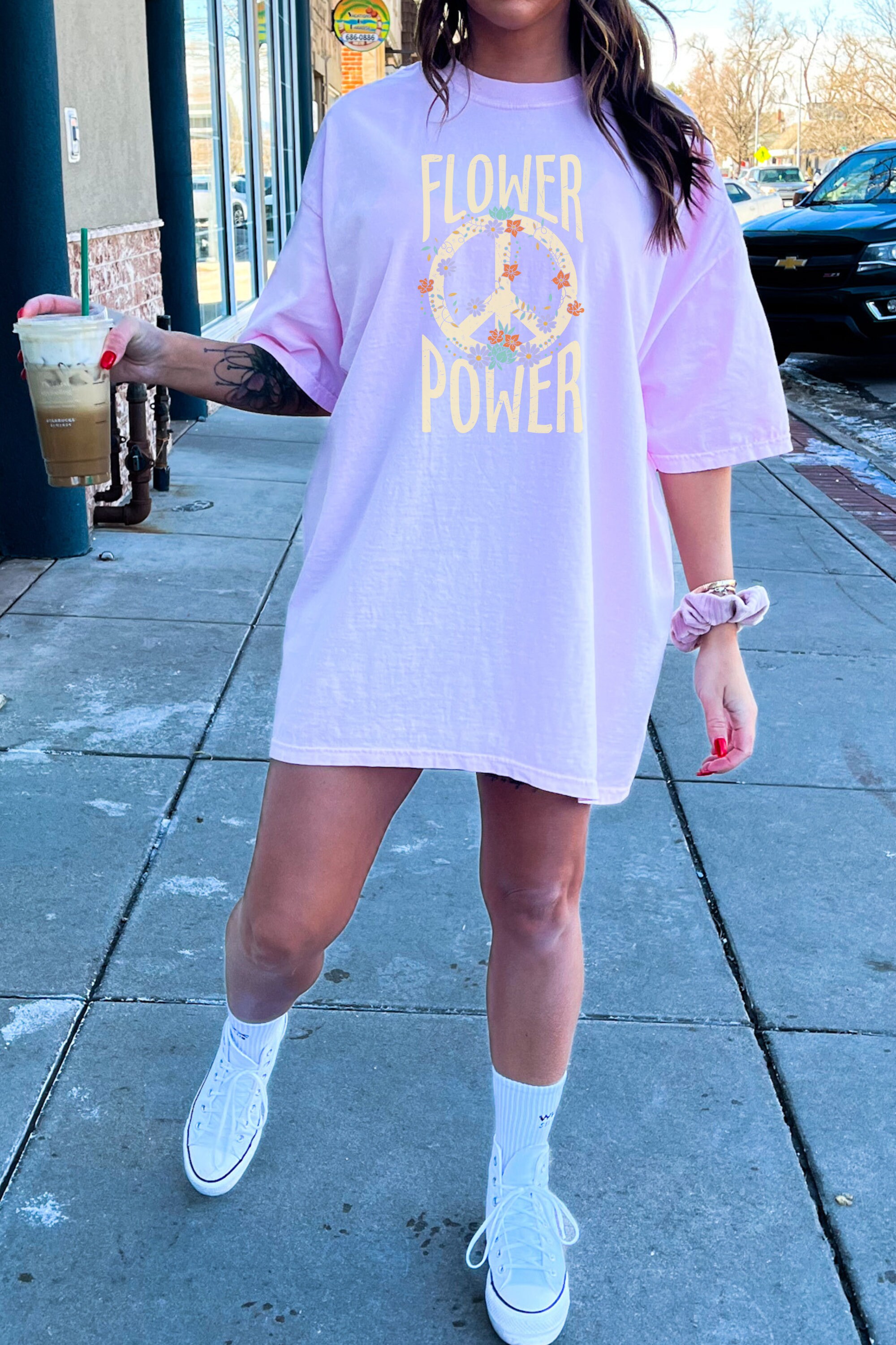 Flower Power Floral Peace Sign Comfort Colors Retro Vintage T-shirt ...