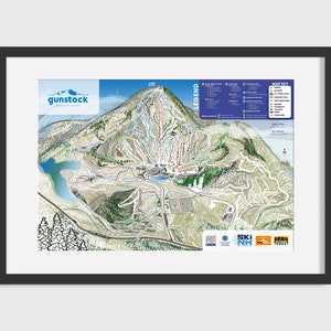 2021 GUNSTOCK MOUNTAIN Resort Ski Trail Map - Ski Home Decor, Ski Lodge ...