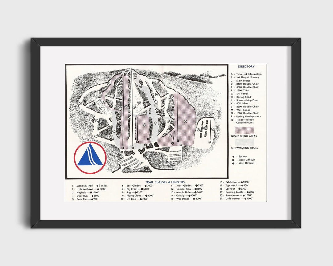 1981 BERKSHIRE EAST Ski Trail Map - Ski Home Decor, Ski Lodge Wall ...