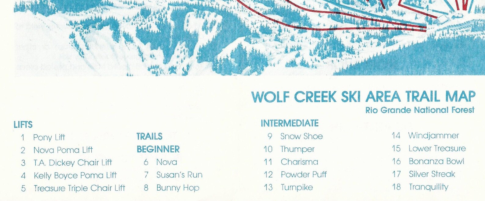 1982 WOLF CREEK Ski Area Ski Trail Map - Ski Home Decor, Ski Lodge Wall ...