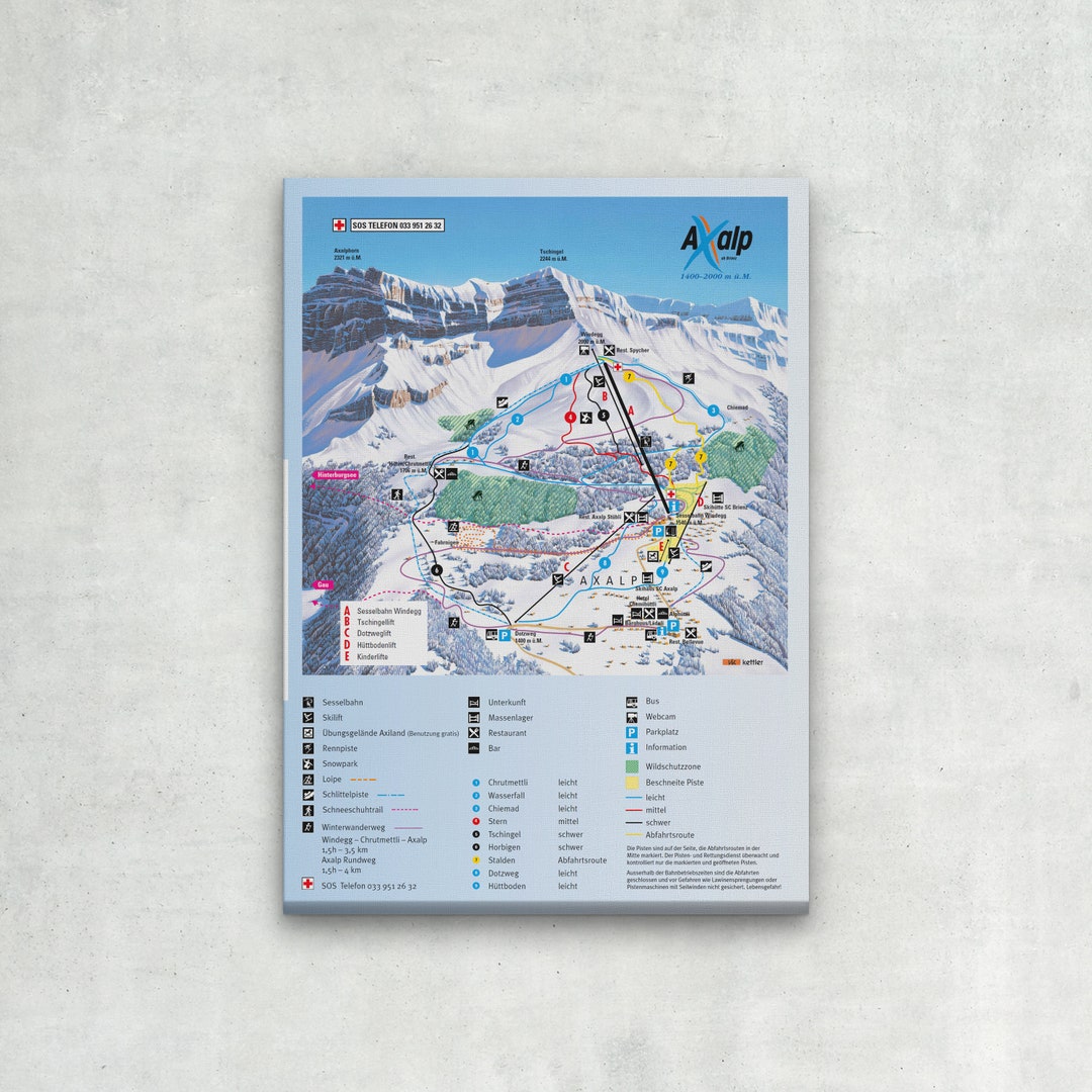 2021 AXALP Switzerland Ski Resort Trail Map Canvas Print – Vintage Ski ...