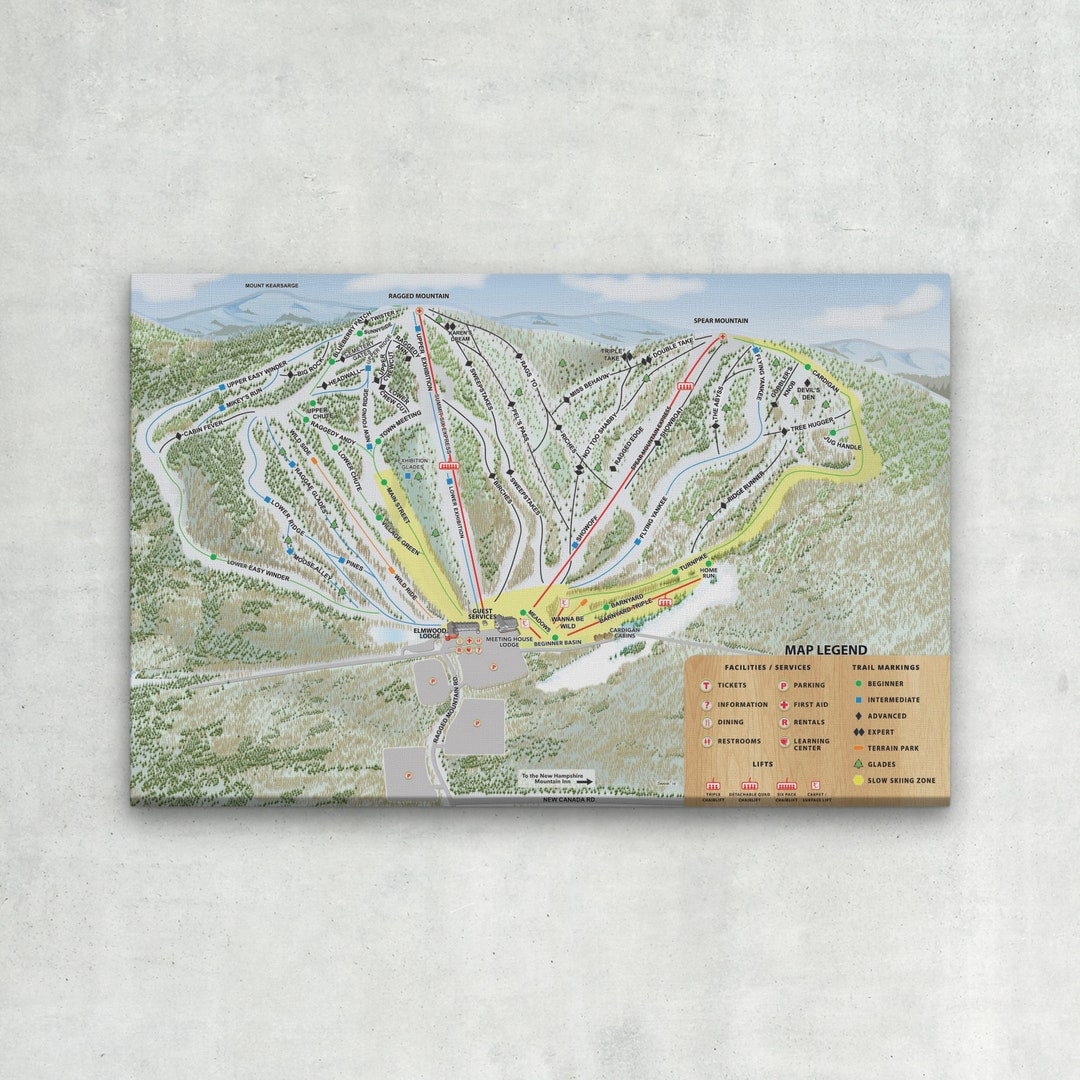 2024 Ragged Mountain Ski Resort Trail Map Canvas Print – Ski Art Decor ...