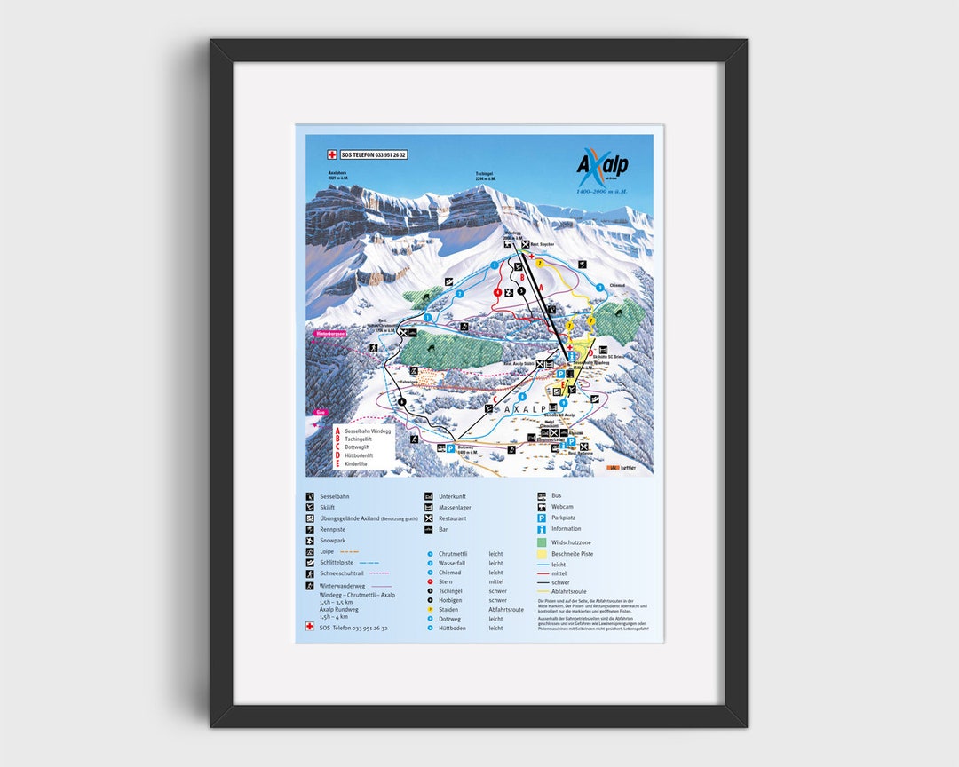 2021 AXALP Switzerland Ski Resort Trail Map - Ski Home Decor, Ski Lodge ...