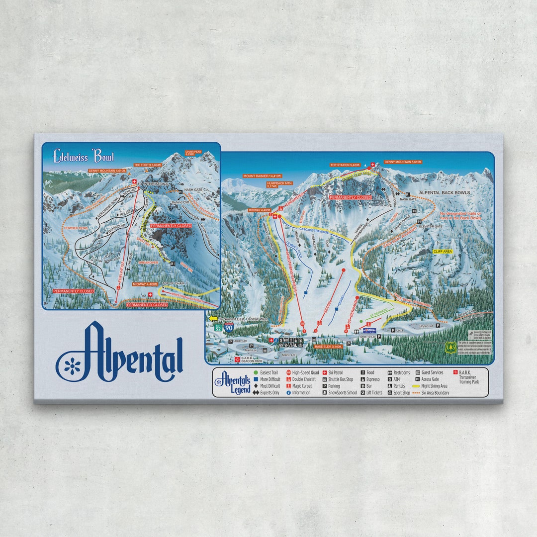 WRAPPED CANVAS - 2023 the Summit at Snoqualmie - ALPENTAL Ski Trail Map ...
