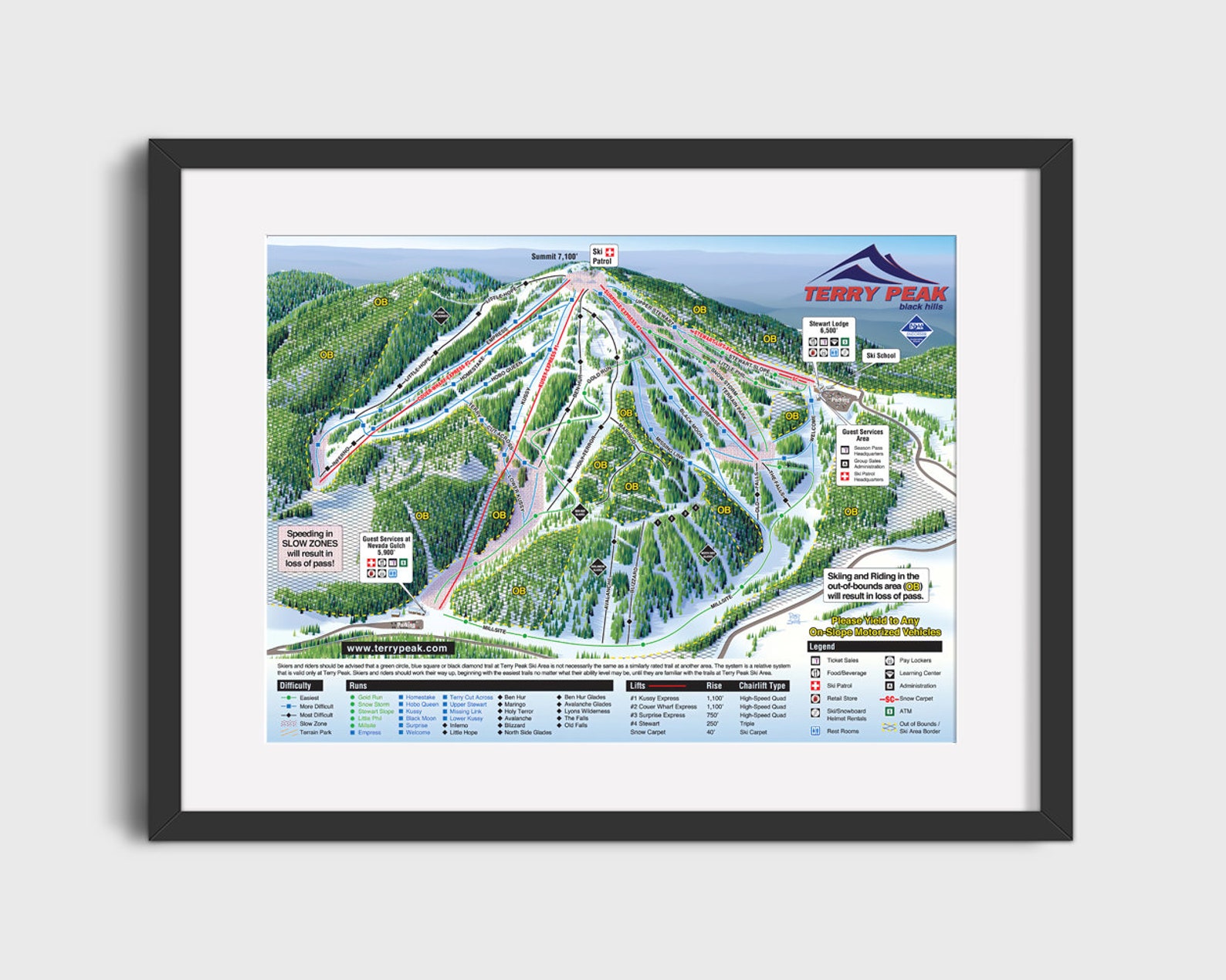 2021 TERRY PEAK Ski Trail Map - Ski Home Decor, Ski Lodge Wall Decor ...