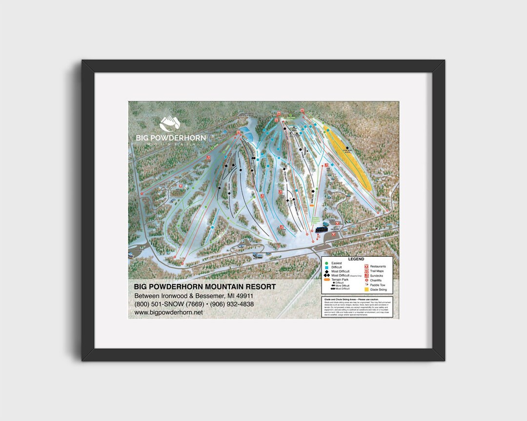 2021 BIG POWDERHORN Ski Trail Map - Ski Home Decor, Ski Lodge Wall ...