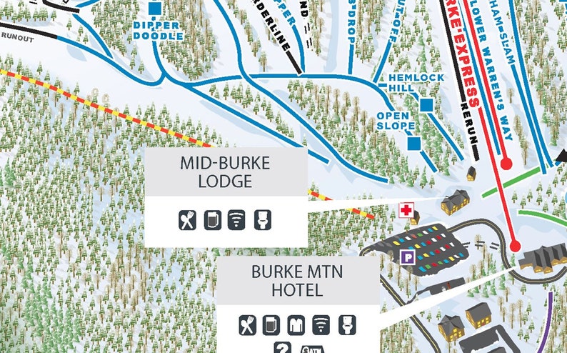 2021 BURKE MOUNTAIN Ski Trail Map - Ski Home Decor, Ski Lodge Wall ...