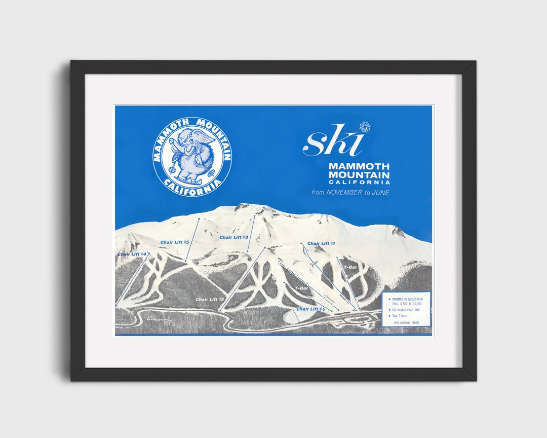 1965 MAMMOTH MOUNTAIN Ski Trail Map - Ski Map, Ski Art, Ski Decor, Ski ...