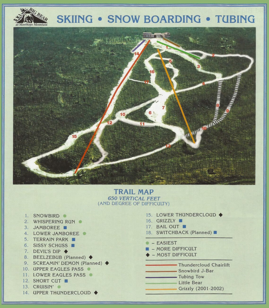 1990 SKI BIG BEAR Ski Trail Map Masthope, P.A. ski Home Decor, Ski ...