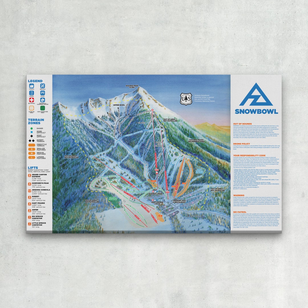 2023 Arizona Snowbowl Ski Trail Map Canvas Print – Ski Lodge Wall Art ...