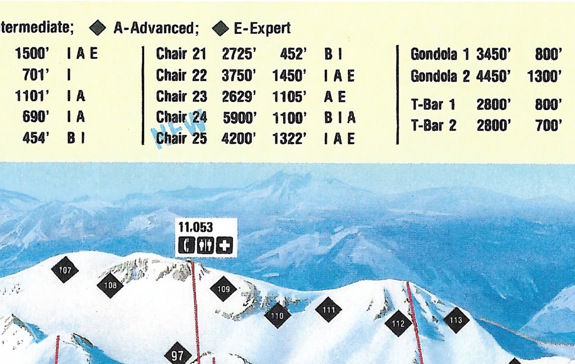 1986 MAMMOTH MOUNTAIN Ski Trail Map Ski Map, Ski Art, Ski Decor, Ski ...