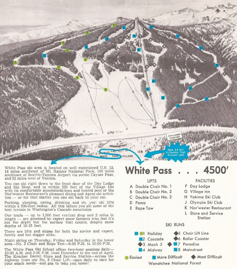 1985 WHITE PASS Ski Trail Map - Ski Home Decor, Ski Lodge Wall Decor ...