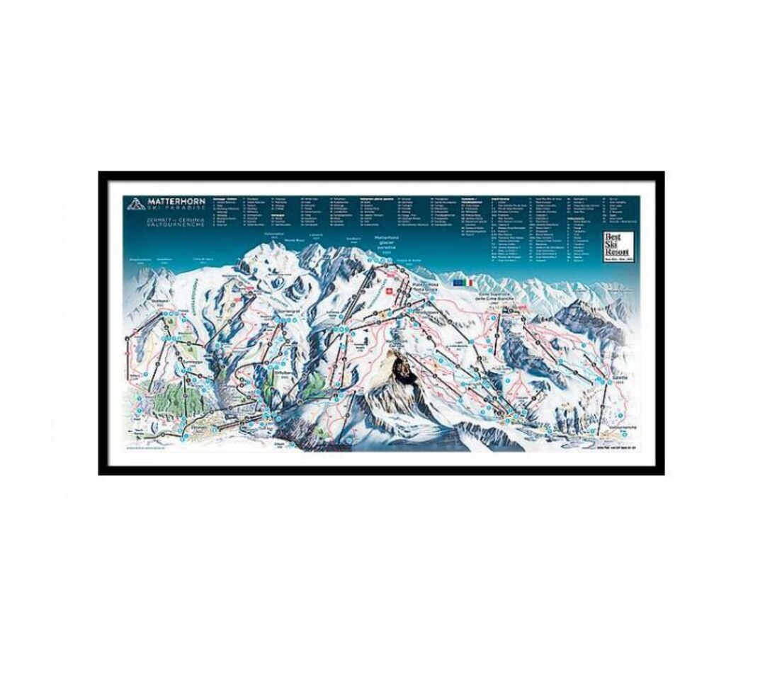 2021 ZERMATT Ski Resort - Ski Trail Map - Ski Home Decor, Ski Lodge ...