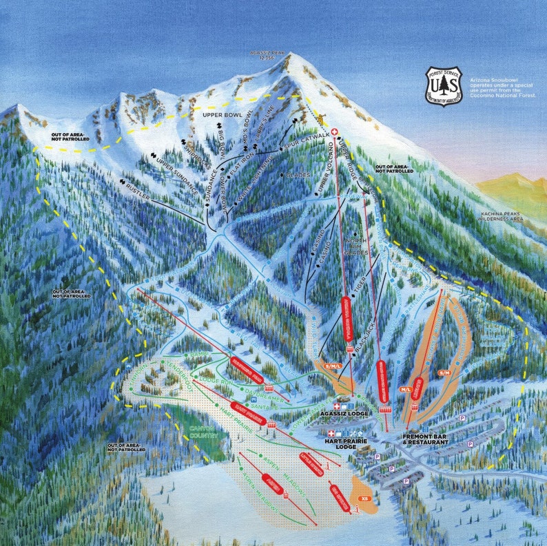 2024 Arizona Snowbowl Ski Trail Map Print - Vintage Ski Lodge Decor - Etsy
