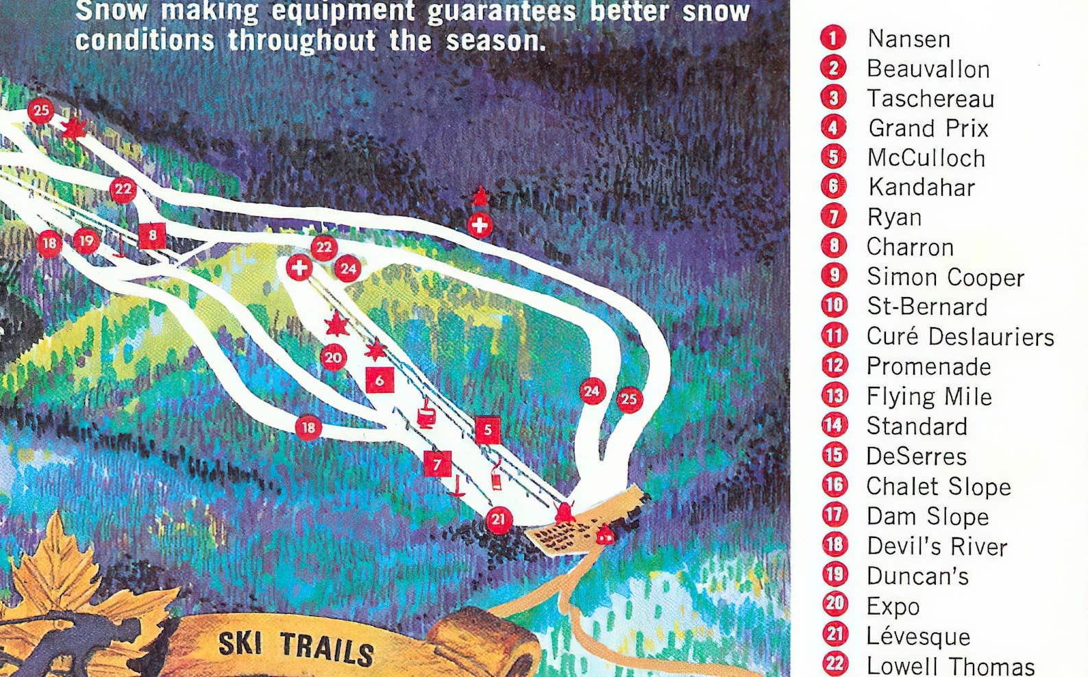 1970 MONT TREMBLANT Ski Trail Map Ski Home Decor, Ski Lodge Wall Decor ...