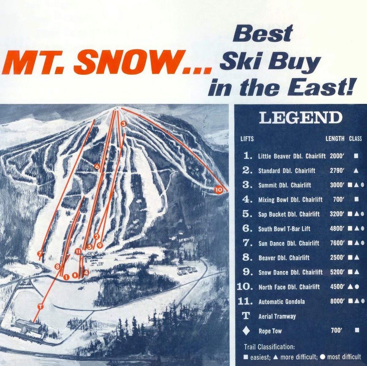 WRAPPED CANVAS - 1967 Mount Snow Ski Map - Ski Home Decor, Ski Lodge ...