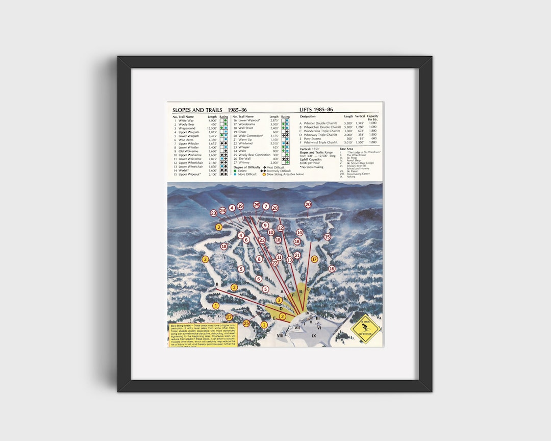 1985 WINDHAM MOUNTAIN Ski Trail Map - Ski Home Decor, Ski Lodge Wall ...