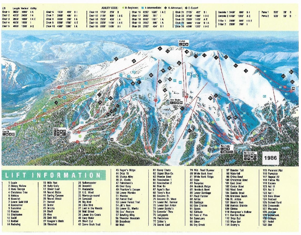 1986 MAMMOTH MOUNTAIN Ski Trail Map - Ski Map, Ski Art, Ski Decor, Ski ...