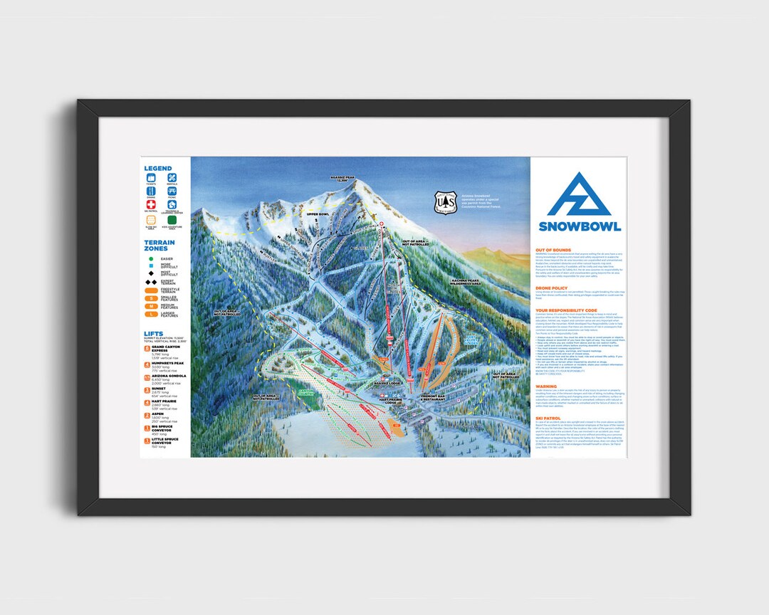 2023 ARIZONA SNOWBOWL Ski Trail Map - Ski Home Decor, Ski Lodge Wall ...