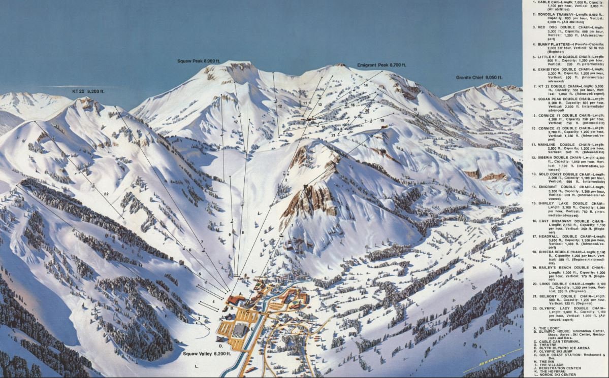 1974 Squaw Valley Ski Trail Map Print - Vintage Ski Decor - Etsy