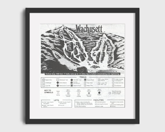 1989 WACHUSETT MOUNTAIN Ski Trail Map Ski Home Decor Ski | Etsy