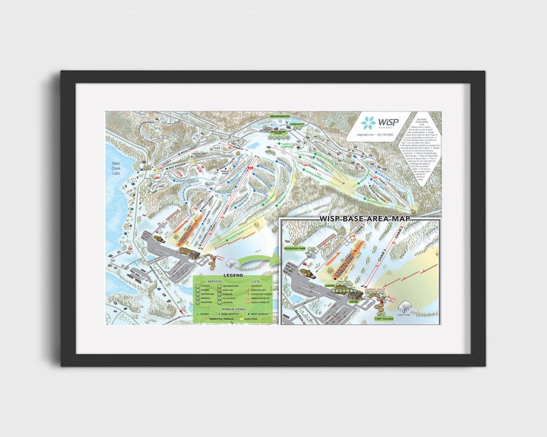 2023 WISP RESORT Ski Trail Map - Ski Home Decor, Ski Lodge Wall Decor ...
