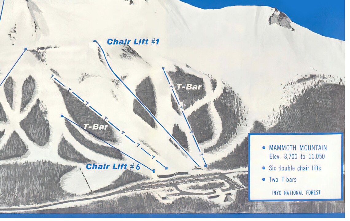 1965 MAMMOTH MOUNTAIN Ski Trail Map - Ski Map, Ski Art, Ski Decor, Ski ...