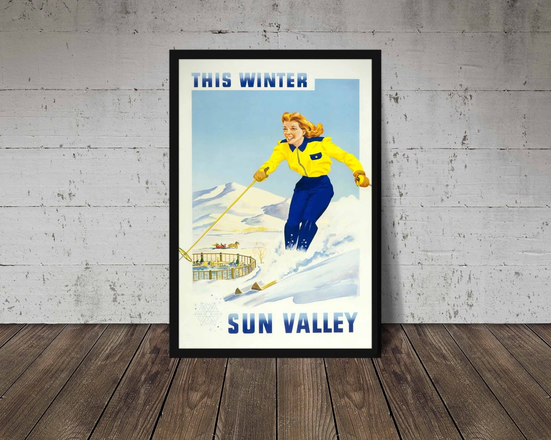 Vintage SUN VALLEY IDAHO Ski Print - Vintage Ski Art, Ski Home Decor ...