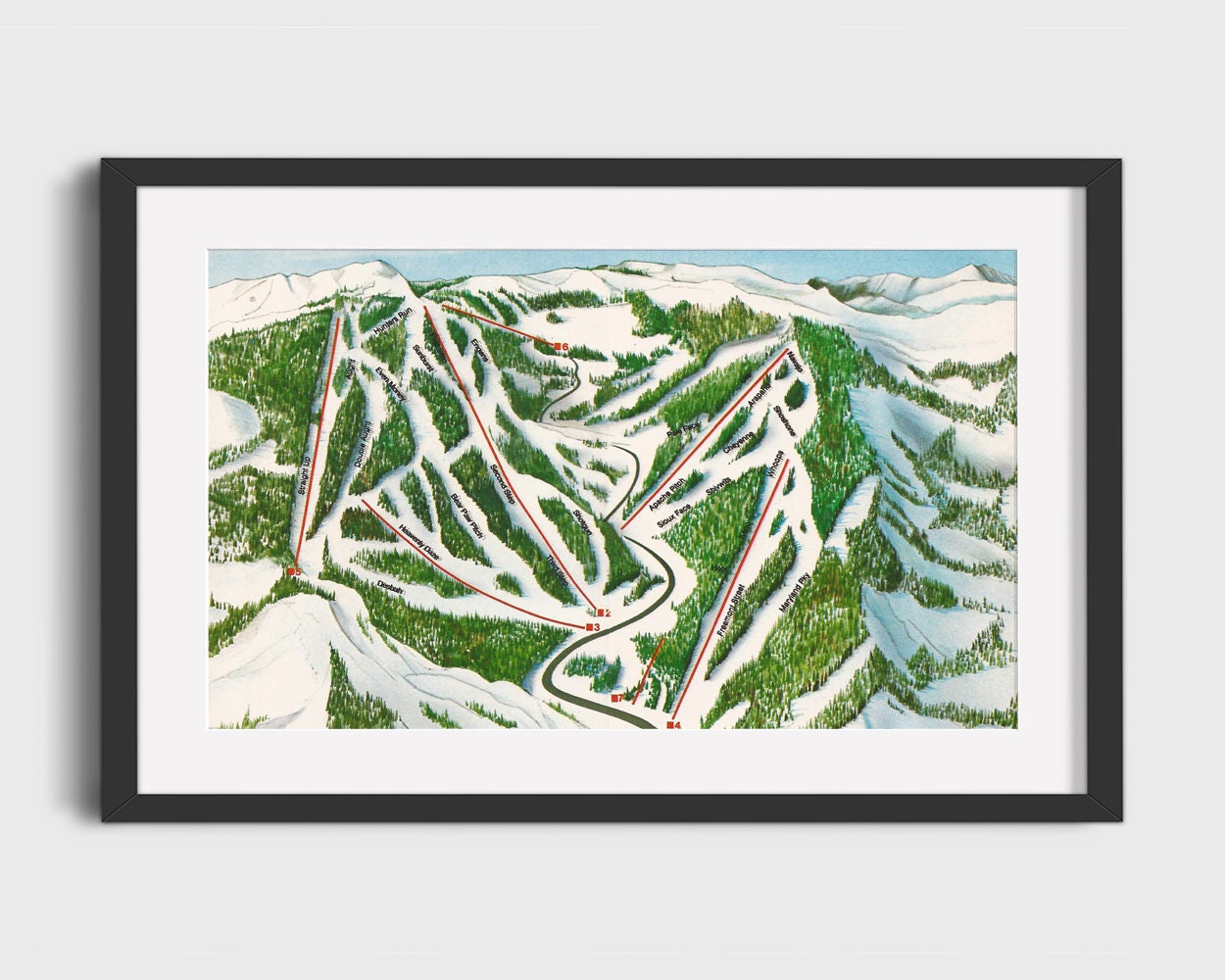 1983 BRIAN HEAD Ski Trail Map - Ski Home Decor, Ski Lodge Wall Decor ...