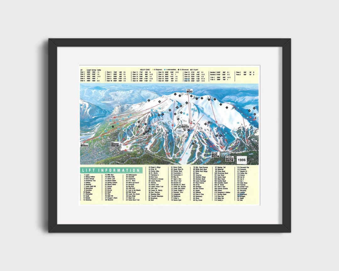 1986 MAMMOTH MOUNTAIN Ski Trail Map - Ski Map, Ski Art, Ski Decor, Ski ...