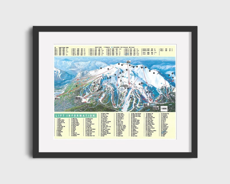 1986 MAMMOTH MOUNTAIN Ski Trail Map - Ski Map, Ski Art, Ski Decor, Ski ...