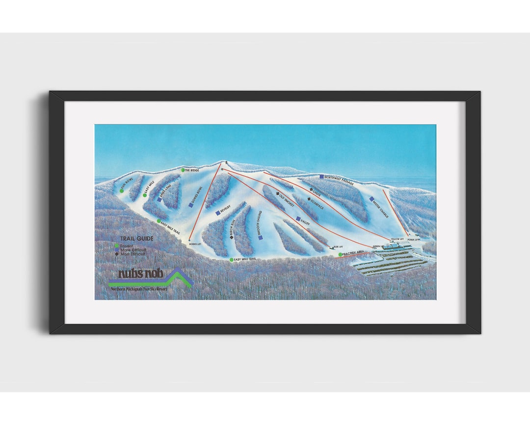 1985 NUB'S NOB Resort Ski Trail Map - Ski Home Decor, Ski Lodge Wall ...