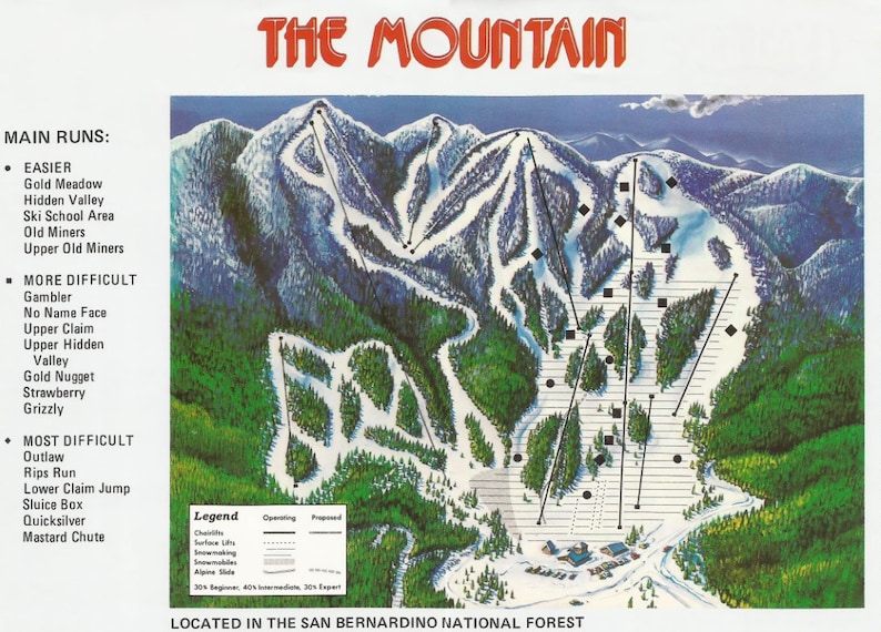 1981 BEAR MOUNTAIN big Bear Ski Trail Map Ski Home Decor - Etsy