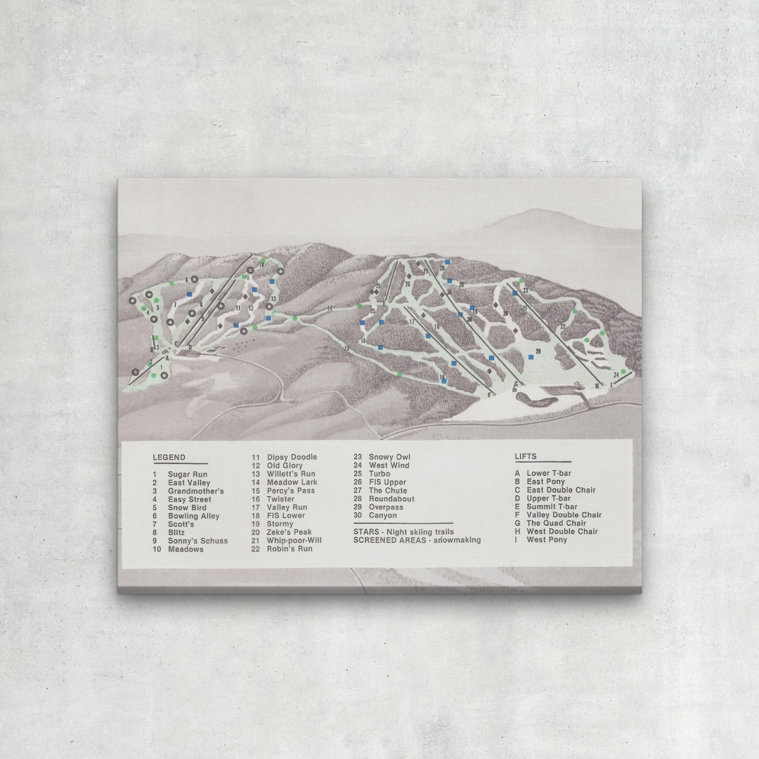 WRAPPED CANVAS - 1987 CROTCHED Mountain Ski Trail Map - Ski Home Decor ...